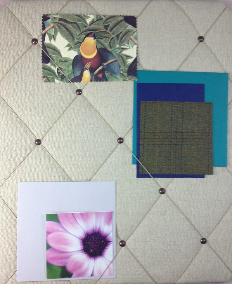 Pin Board/notice Board "natural Linen Fabric' With Twine & Bronze Trim ...