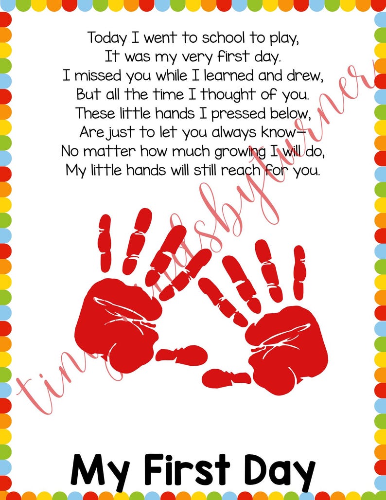 My First Day of School Handprint Poem Craft Printable | Back to School ...