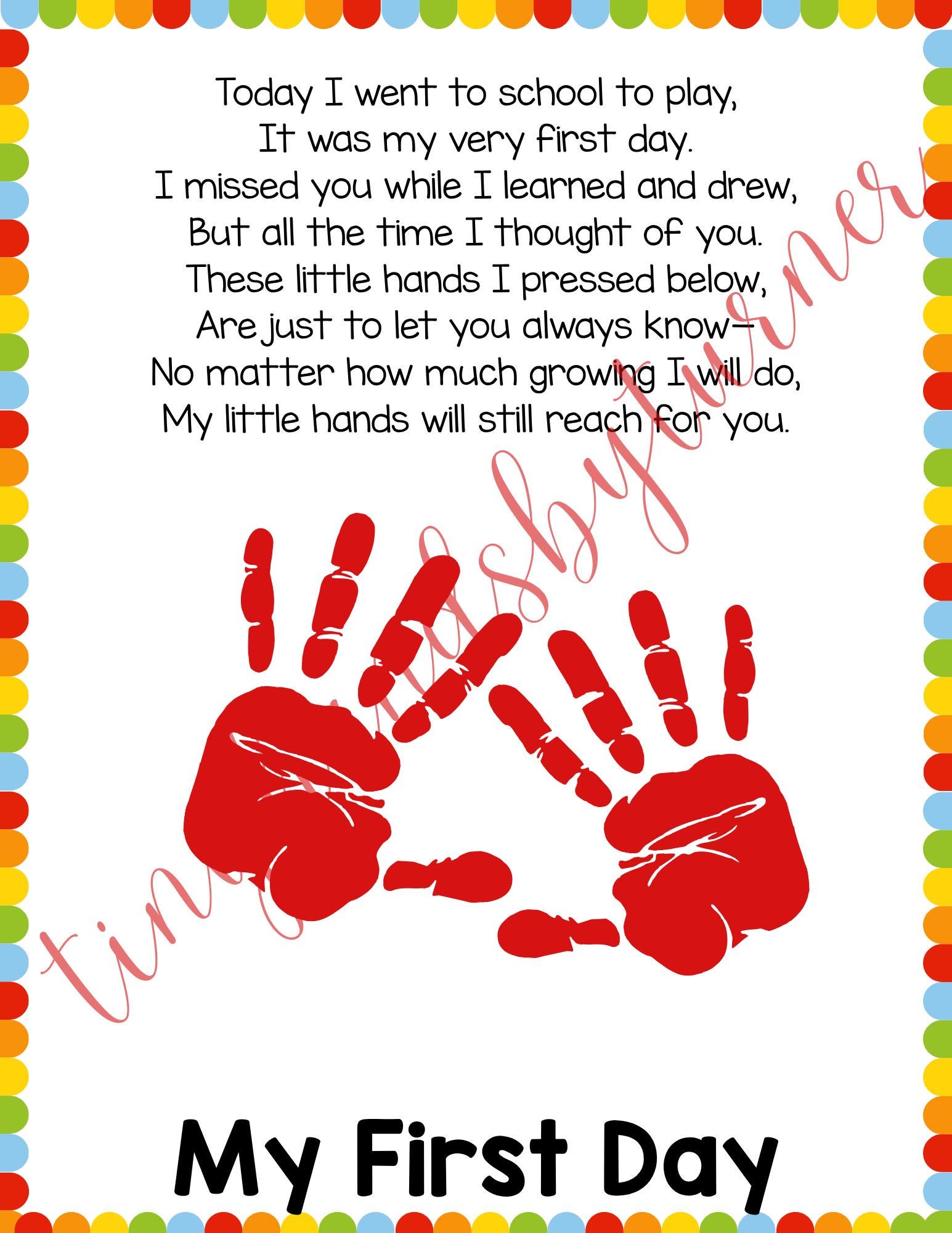 My First Day of School Handprint Poem Craft Printable | Back to School ...