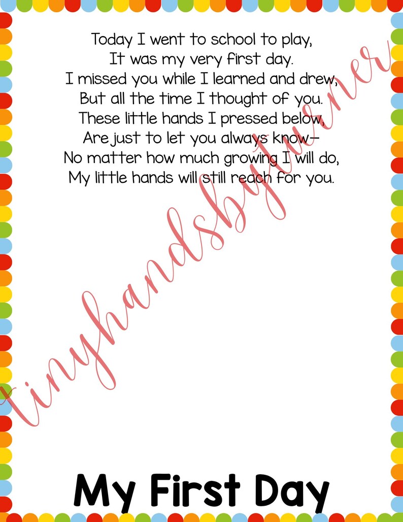 My First Day of School Handprint Poem Craft Printable | Back to School ...