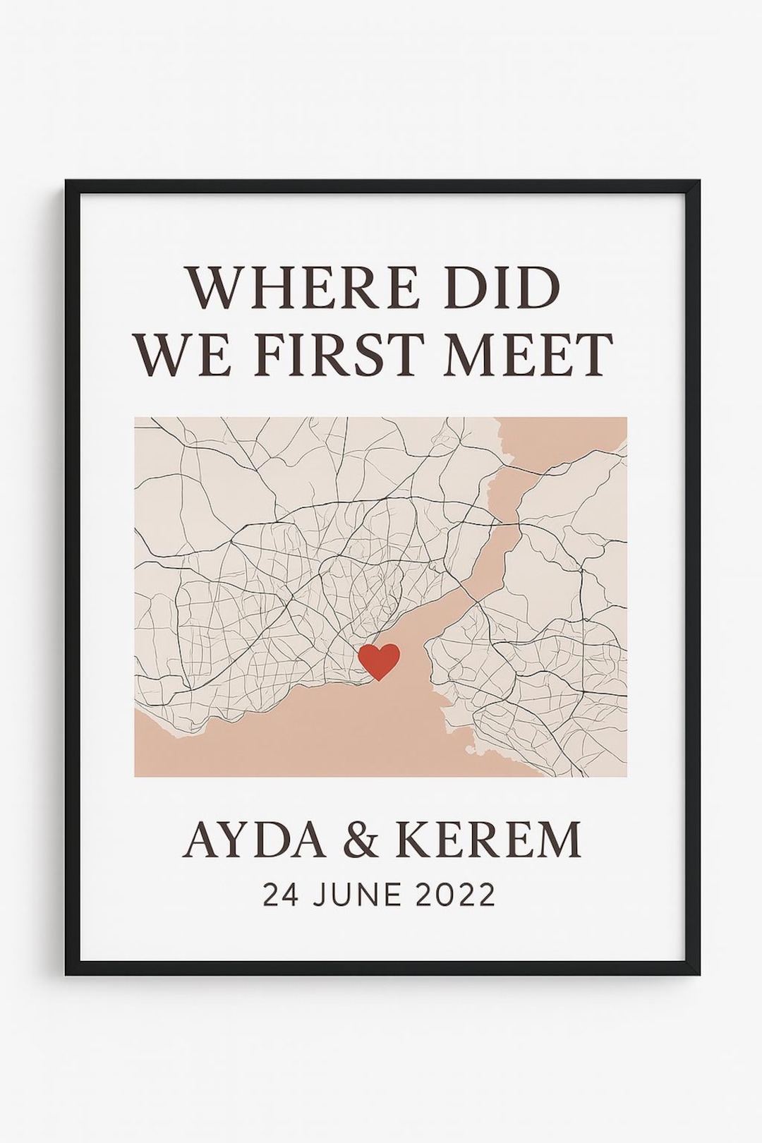 Custom Map Print, Where We Met Map, Anniversary Gift, Couple Gift ...