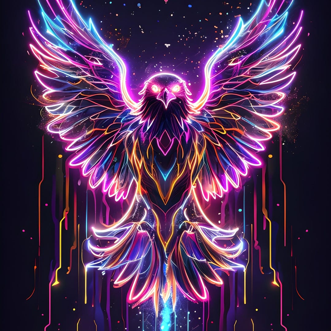 Neon Eagle Wall Art | Psychedelic Animal Print | Dreamcore Digital ...