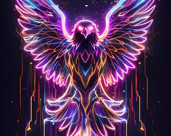 Neon Lion Wall Art | Psychedelic Animal Digital Print | Weirdcore ...