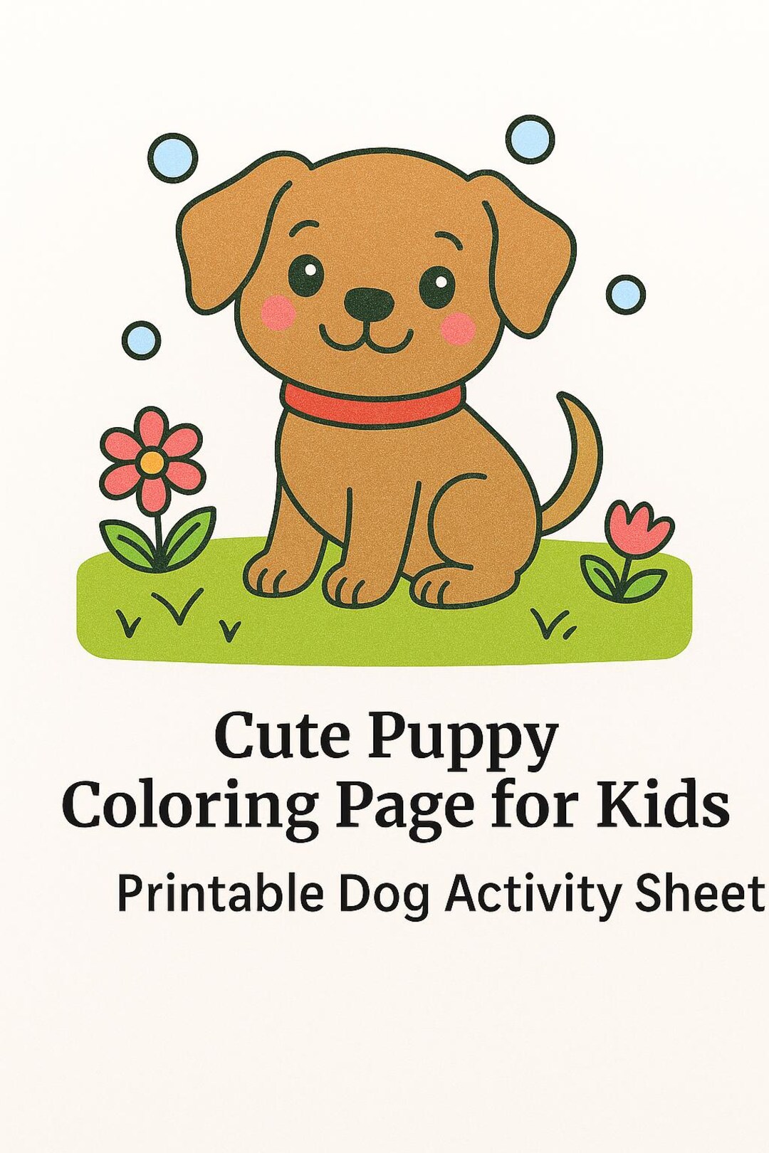 Cute Puppy Coloring Page for Kids Printable Dog Activity Sheet Instant ...