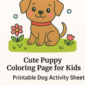 Cute Puppy Coloring Page for Kids Printable Dog Activity Sheet Instant ...