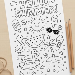 Hello Summer Coloring Page for Kids – Printable Activity Sheet, Beach ...
