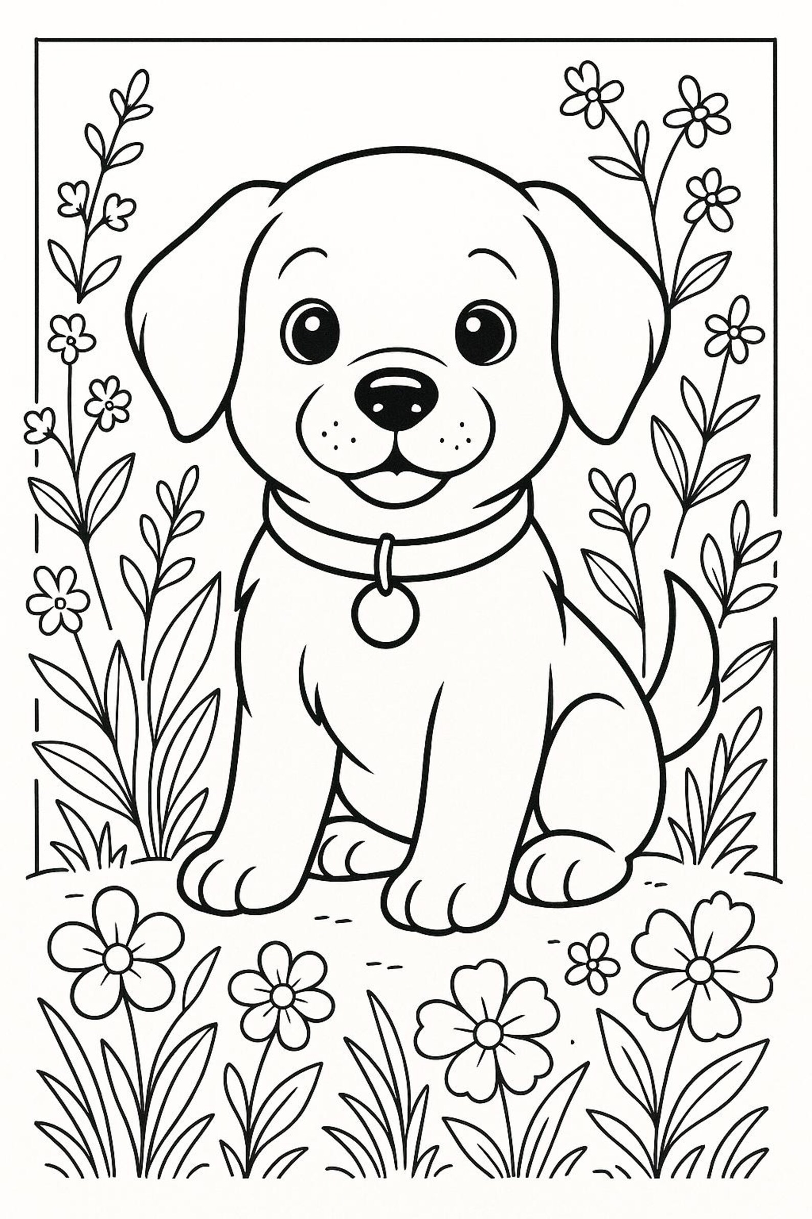 Cute Puppy Coloring Page for Kids Printable Dog Activity Sheet Instant ...