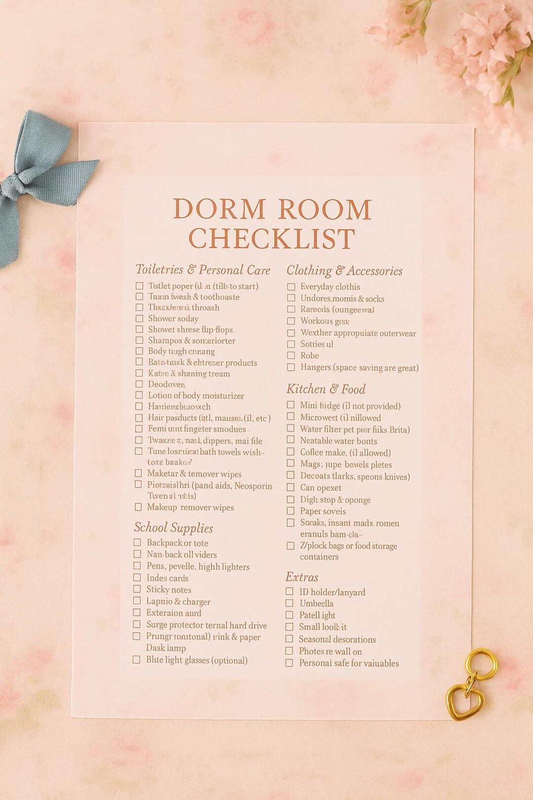Dorm Room Checklist Printable | College Essentials Packing List ...