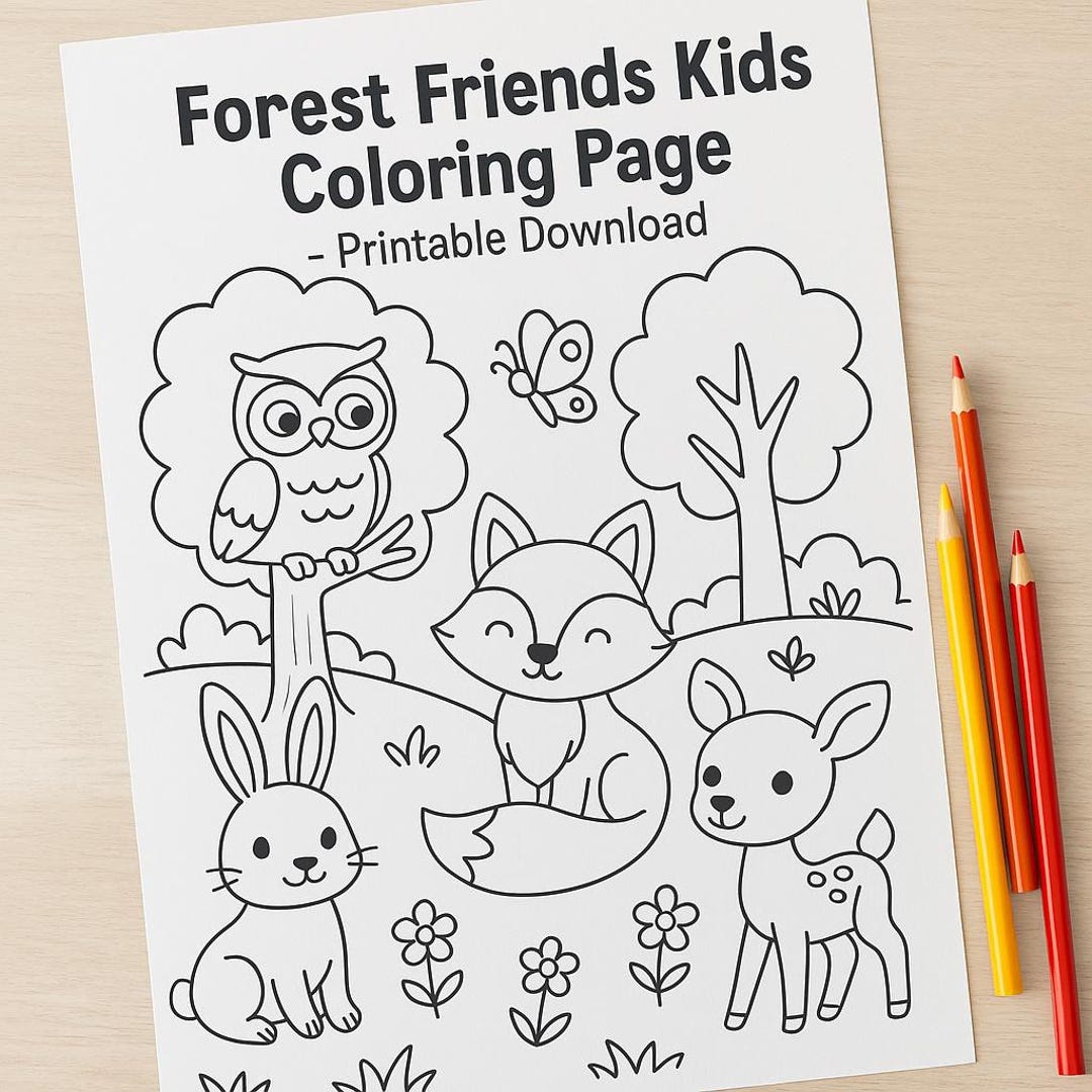 Forest Friends Coloring Page for Kids Printable Woodland Animals ...