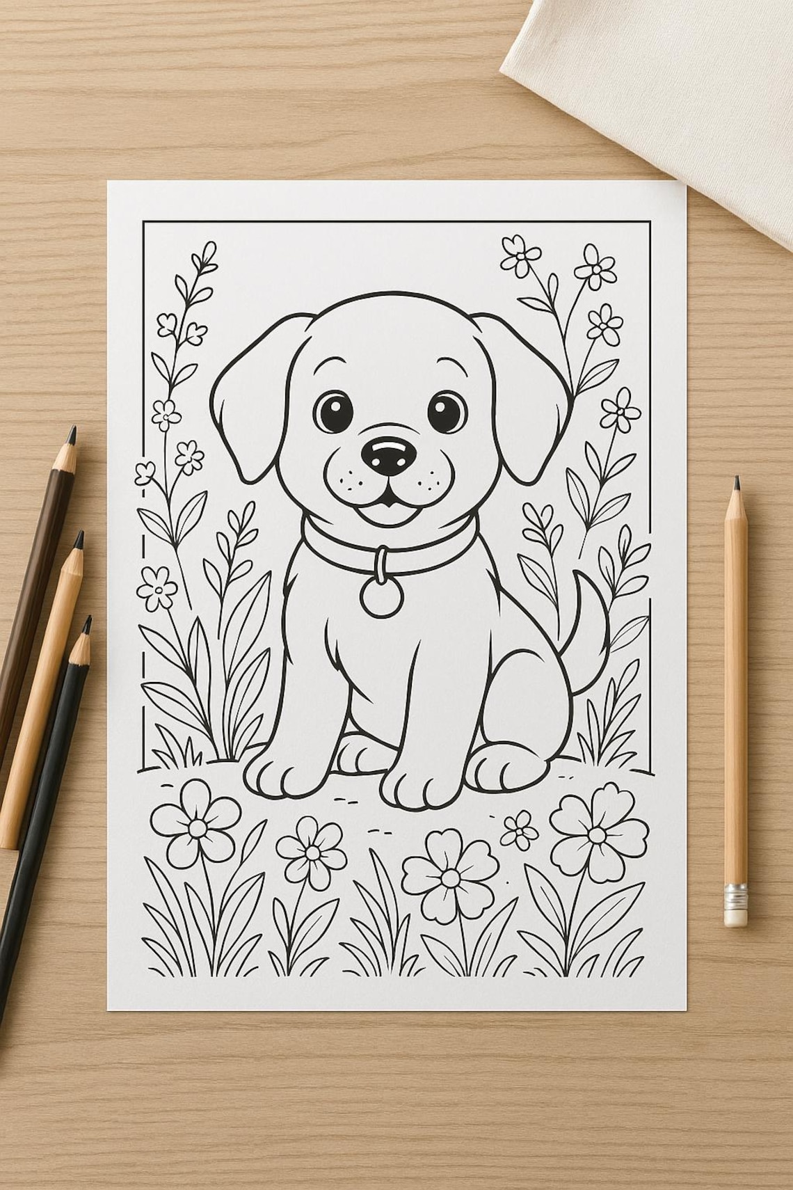 Cute Puppy Coloring Page for Kids Printable Dog Activity Sheet Instant ...