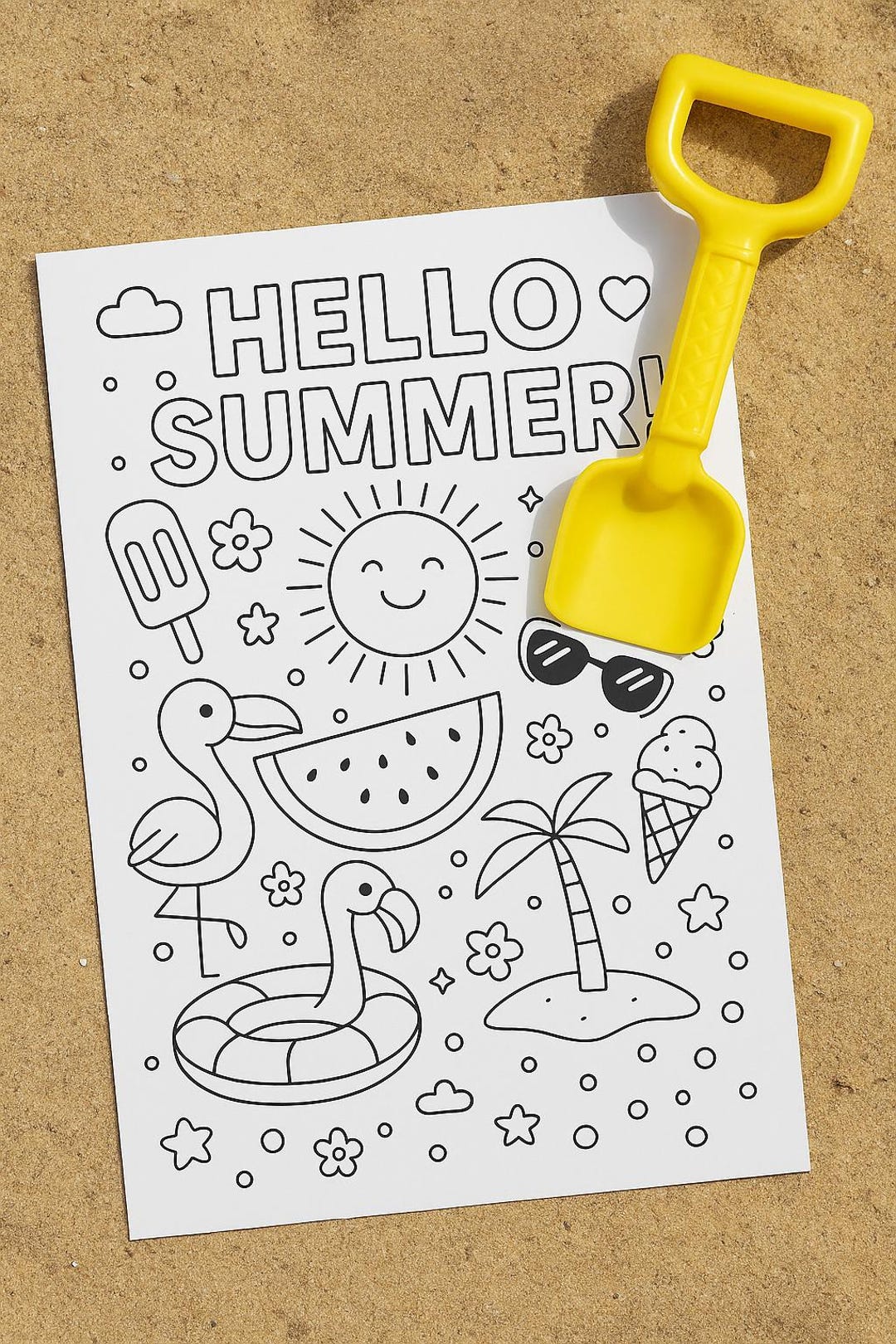 Hello Summer Coloring Page for Kids – Printable Activity Sheet, Beach ...