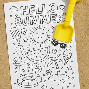 Hello Summer Coloring Page for Kids – Printable Activity Sheet, Beach ...