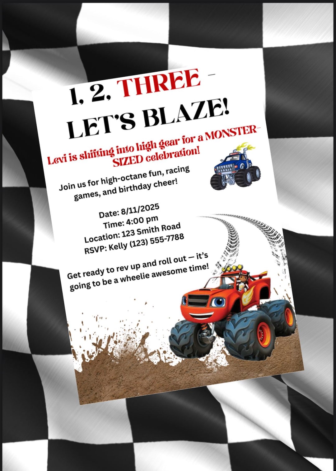 Blaze Birthday Invitation | 1-2-three Let’s Blaze Party Invite ...