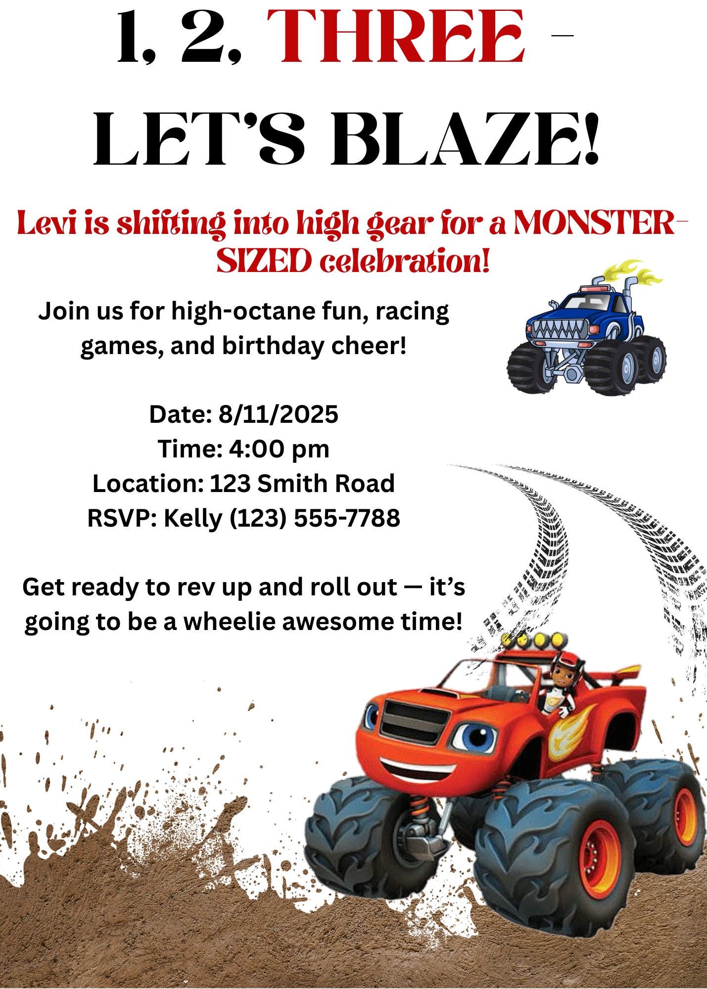 Blaze Birthday Invitation | 1-2-three Let’s Blaze Party Invite ...