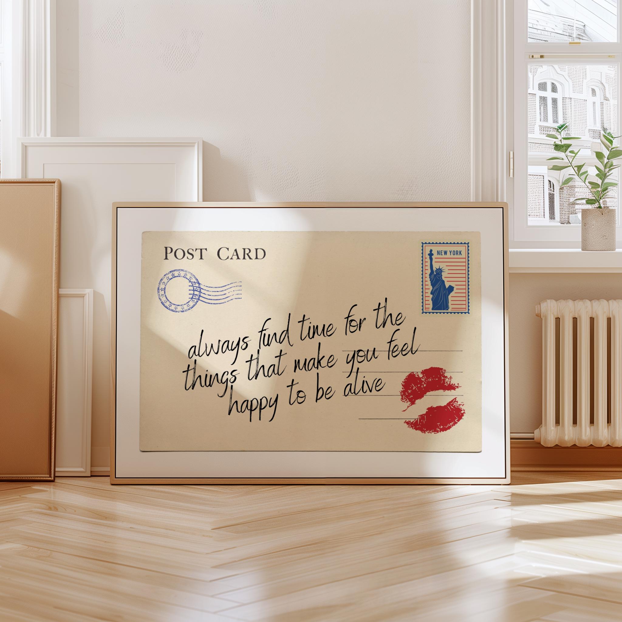 Vintage Postcard Quote Print With Kiss Lips, Horizontal Cream Romantic ...