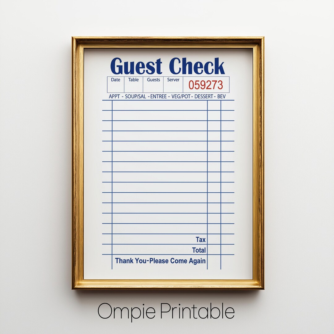 Blank Guest Check Art, Print Guest Check Print, Digital Art Download ...