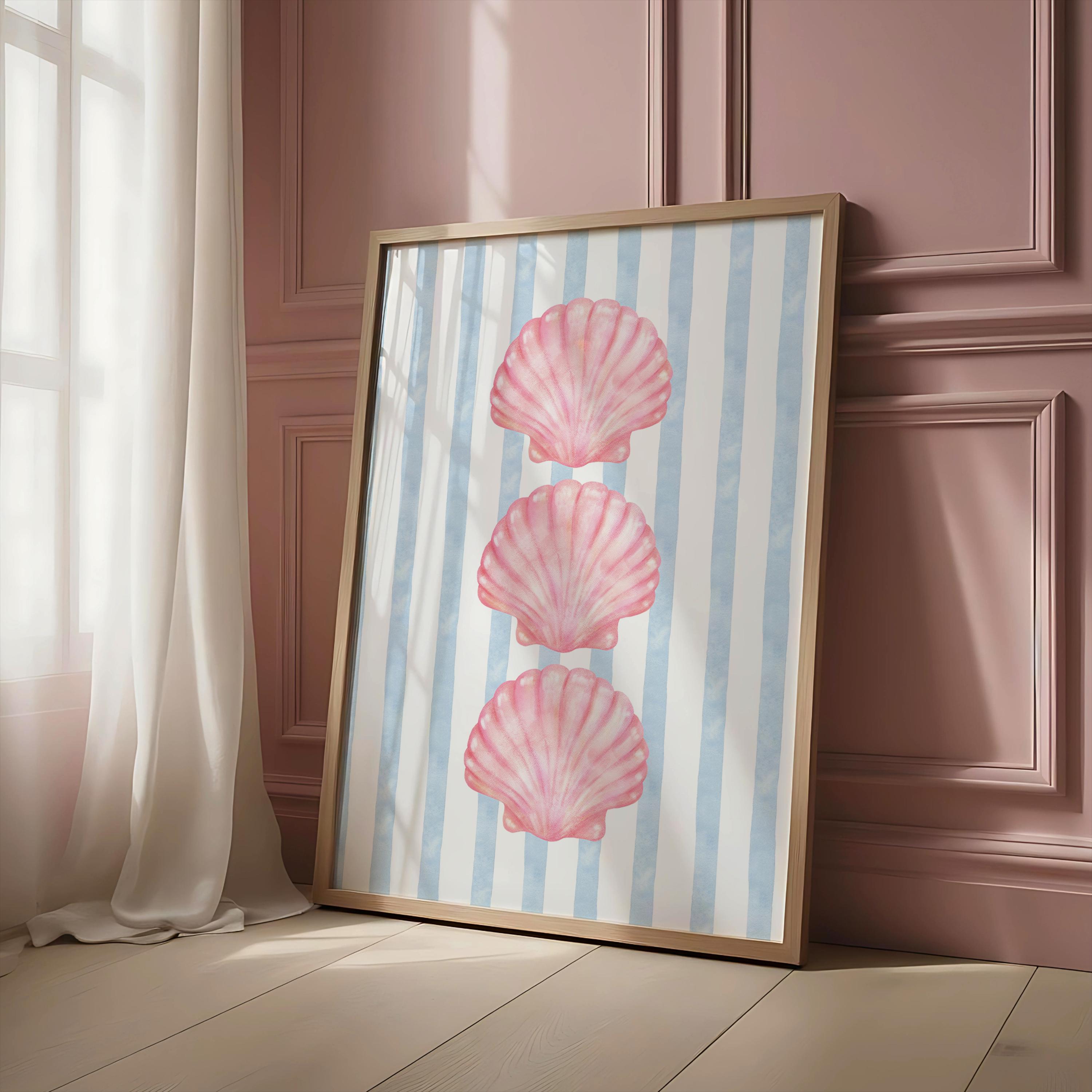Pink and Blue Striped Shell Print, Beachy Coquette Aesthetic Download ...