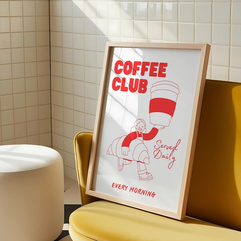Retro Coffee Club Print: Fun Kitchen Illustration (digital Download) - Etsy
