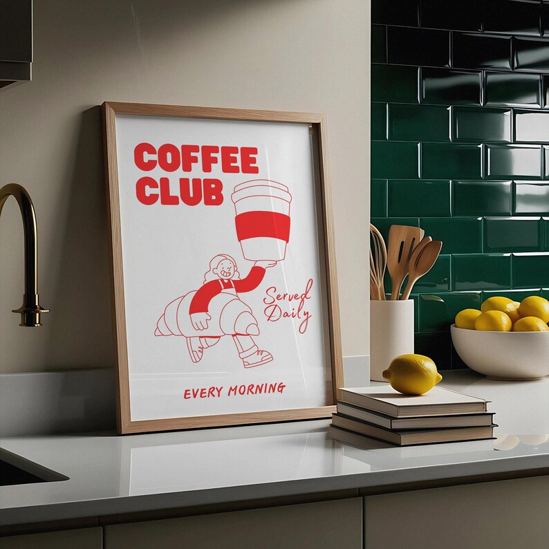 Retro Coffee Club Print: Fun Kitchen Illustration (digital Download) - Etsy
