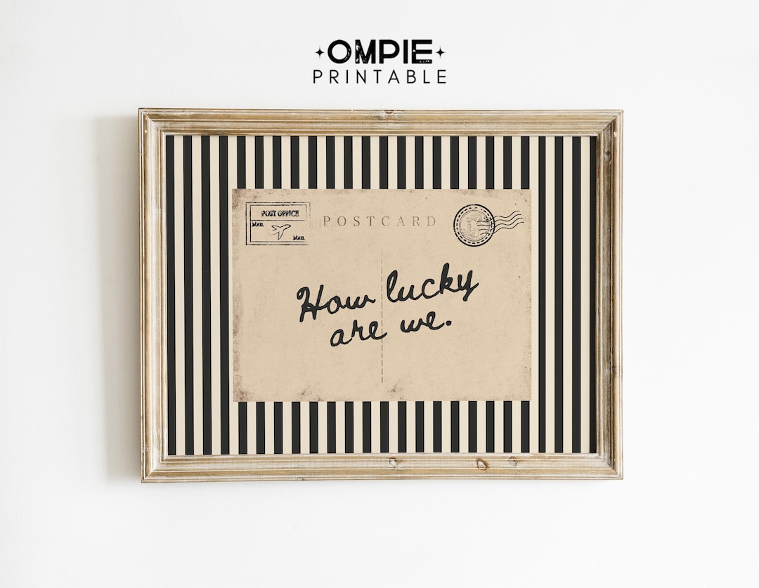 How Lucky Are We Postcard Printable Wall Art, Vintage Typography Quote ...