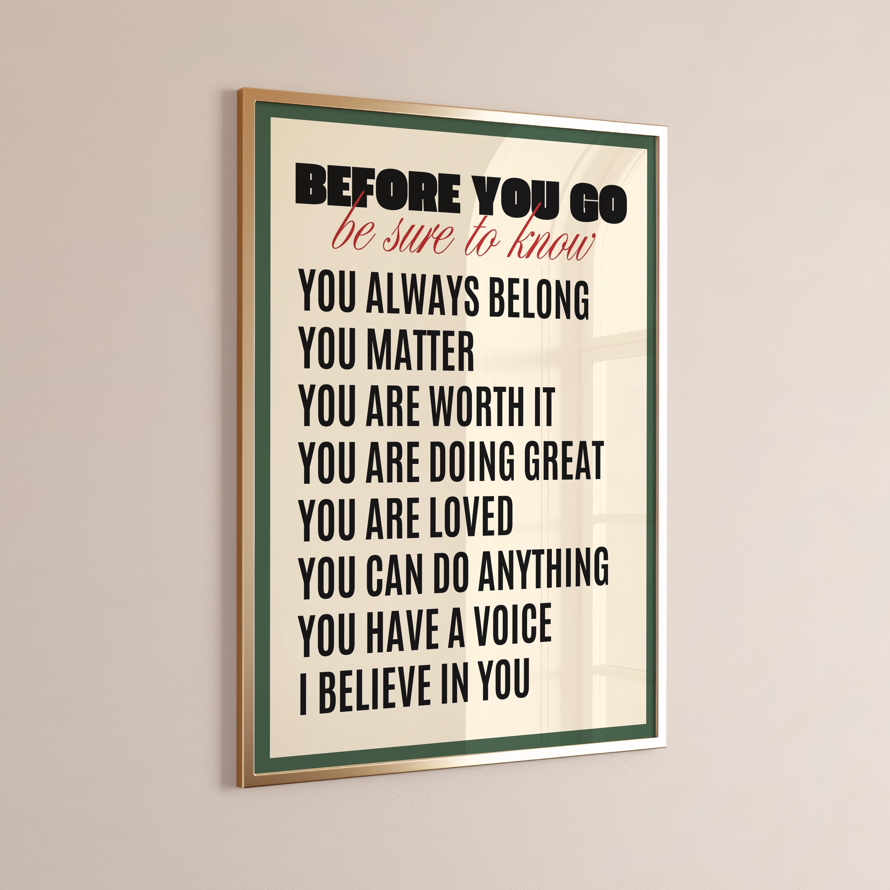 Before You Go Be Sure to Know, Printable Classroom Poster for Kids ...