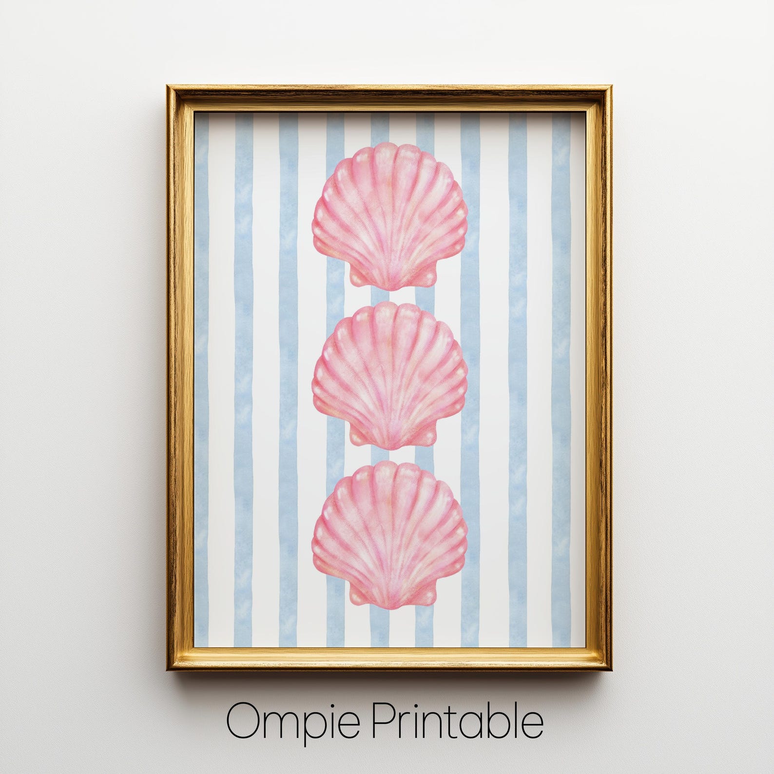 Pink and Blue Striped Shell Print, Beachy Coquette Aesthetic Download ...