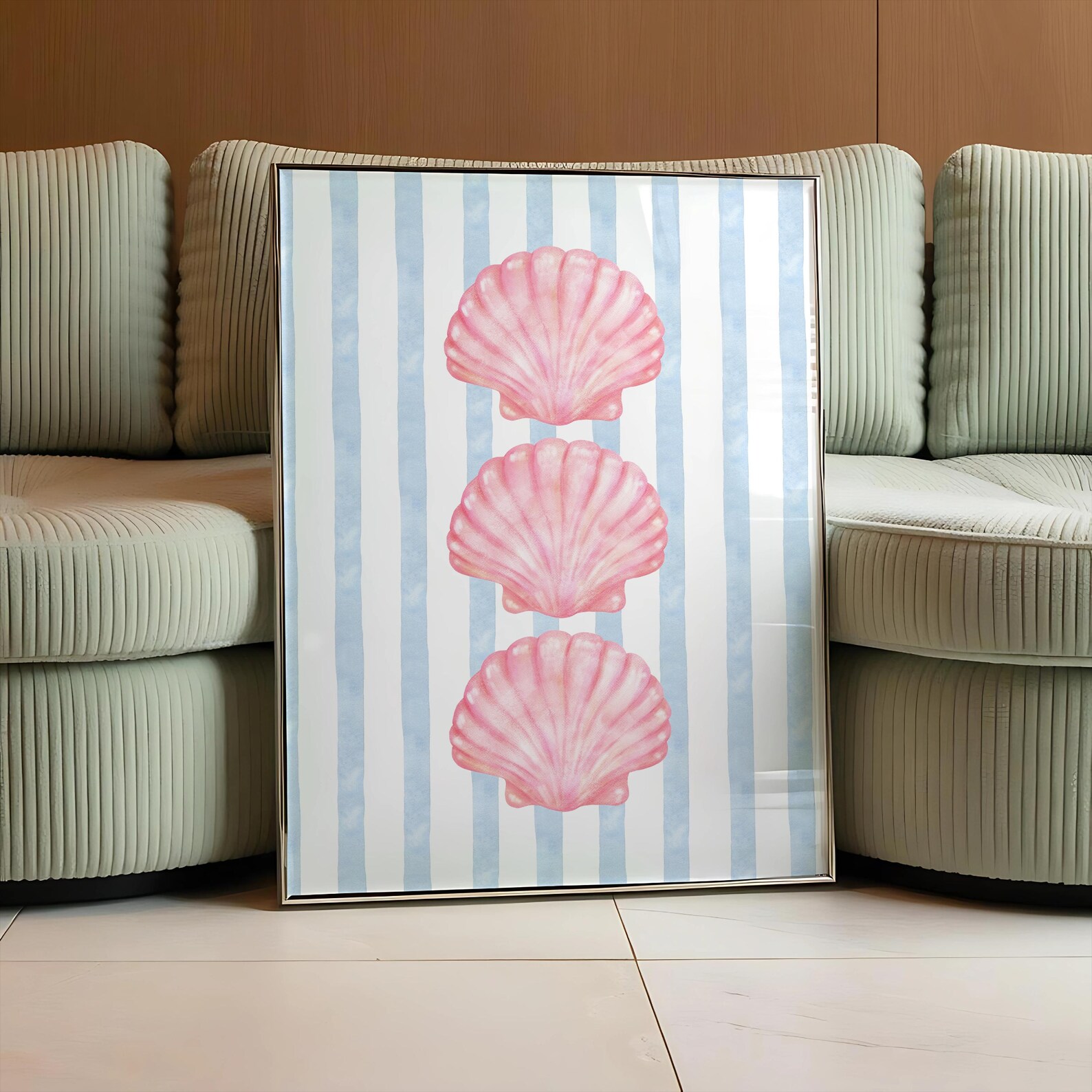 Pink and Blue Striped Shell Print, Beachy Coquette Aesthetic Download ...