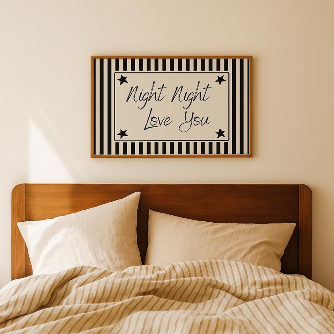 Night Night Love You Printable Wall Art, Black White Striped Bedroom ...
