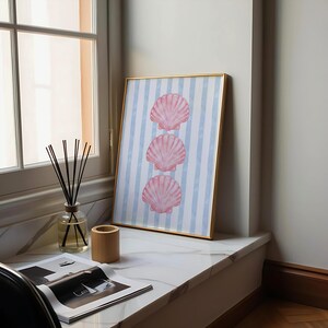 Pink and Blue Striped Shell Print, Beachy Coquette Aesthetic Download ...