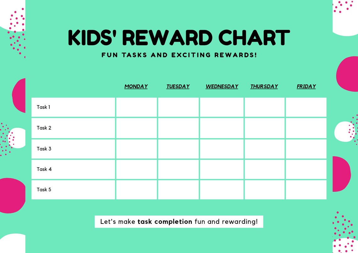 Printable Kids Reward Chart | Weekly Task Chart for Children | Fun ...