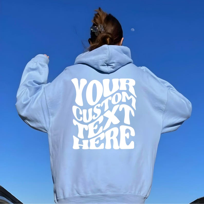 Custom Hoodie With Retro Wavy Font, Hoodie With Text on Back, Wavy Text ...