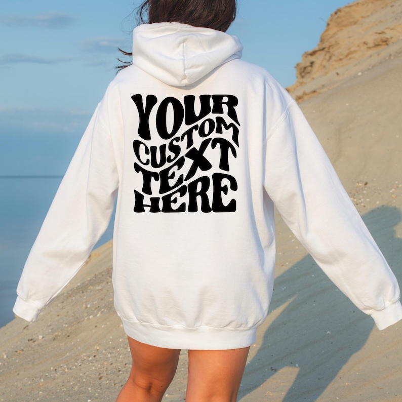 Custom Hoodie With Retro Wavy Font, Hoodie With Text on Back, Wavy Text ...