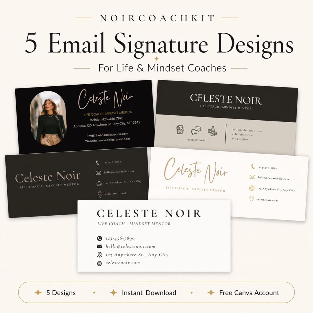 Email Signature Template Canva | Life Coach Email Signature | Dark ...
