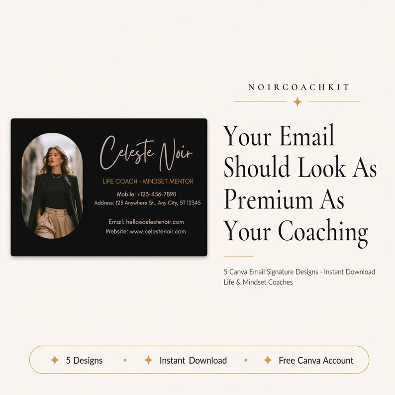 Email Signature Template Canva | Life Coach Email Signature | Dark ...