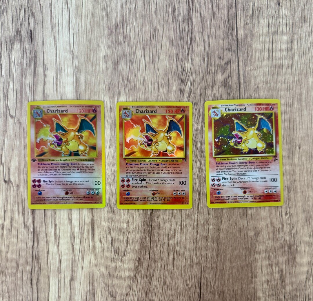 Charizard Proxy Pokemon Card Set (3) – Holographic Shadowless, Base Set ...