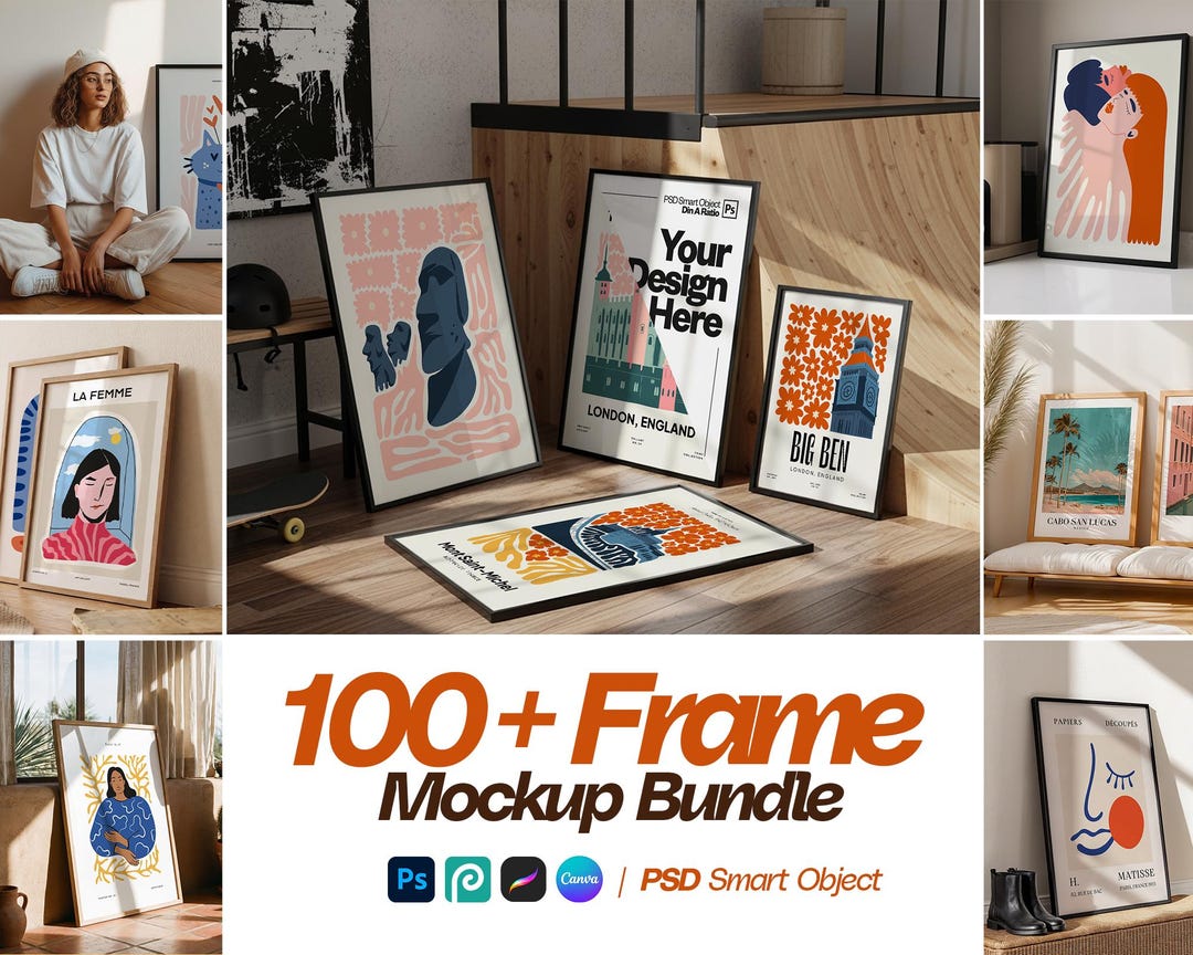 100 Poster Mockup PSD Bundle, Din A Ratio Frame Wall Art, Smart Object ...
