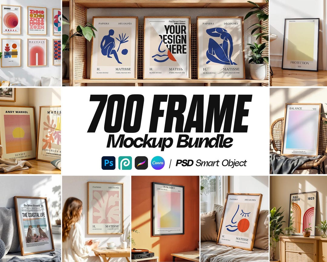 700 Frame Mockup PSD Bundle, Wall Art & Poster Display, Photoshop Smart ...