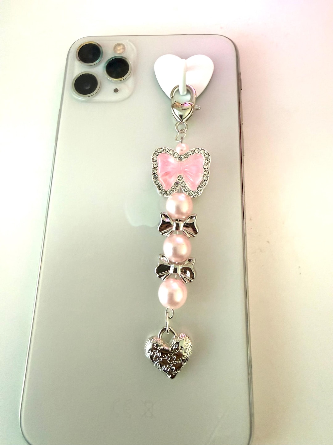 Handmade Pink Bow Phone Charm: Sparkly Beaded Dangle - Etsy Australia