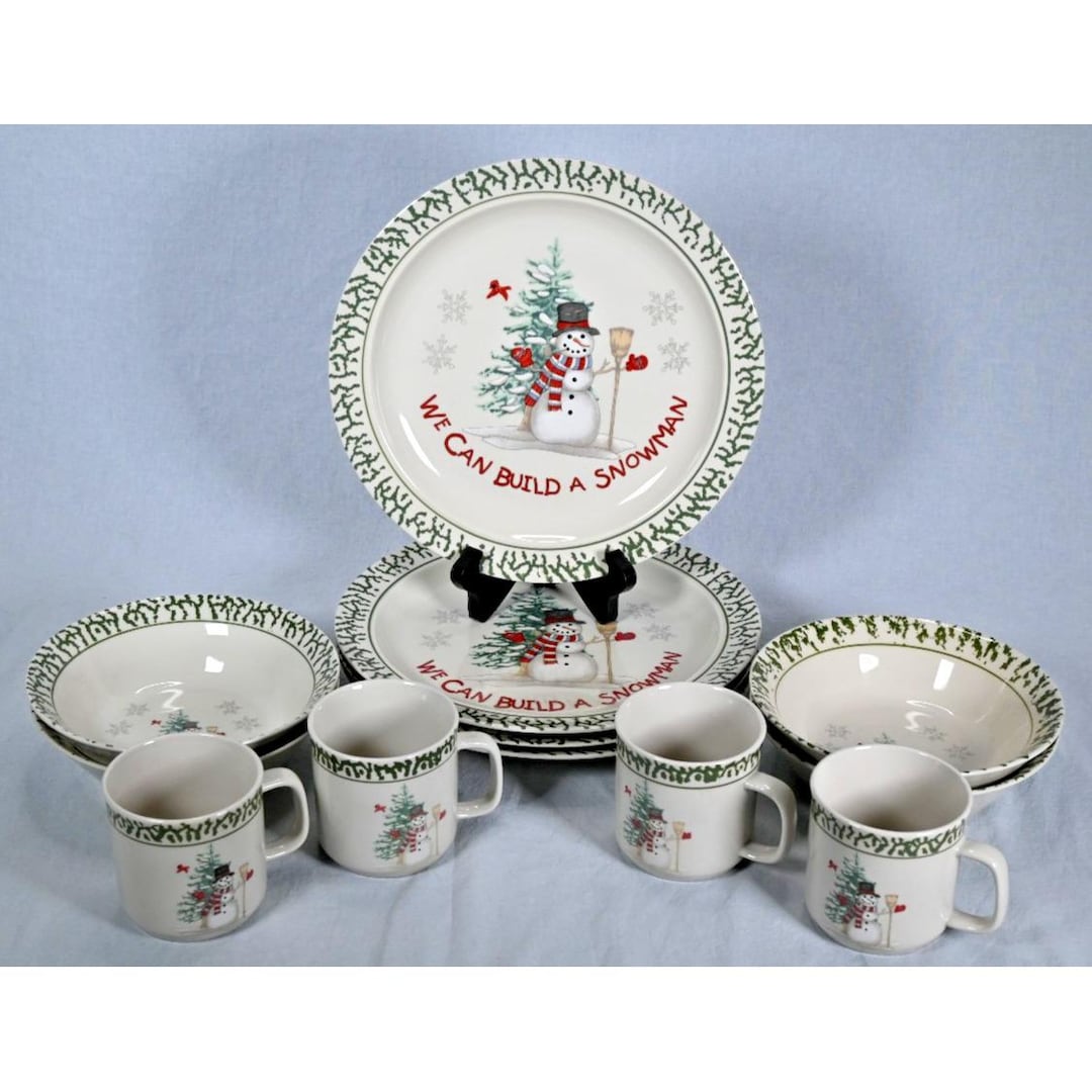 Set of (12) We Can Build a Snowman Stoneware Plates Bowls Mugs - Etsy