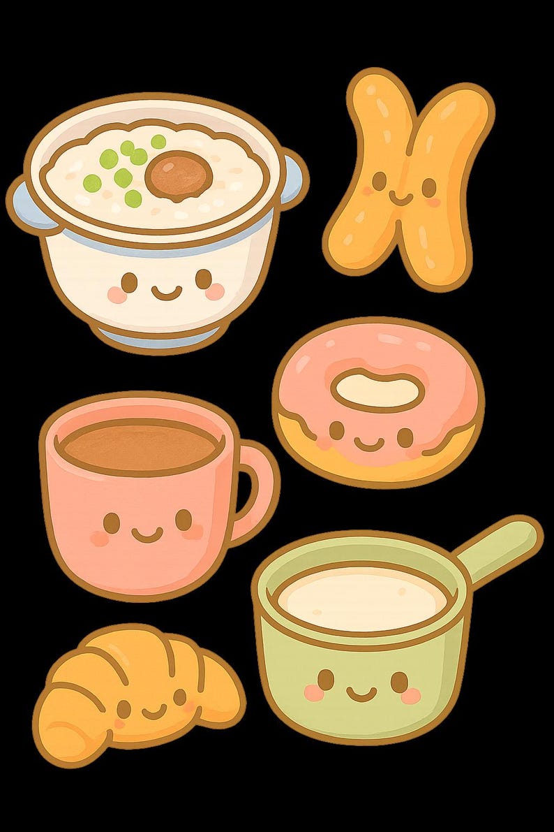 Cute Thai Breakfast Clipart Set | Cute Food PNG | Congee, Youtiao, Soft ...