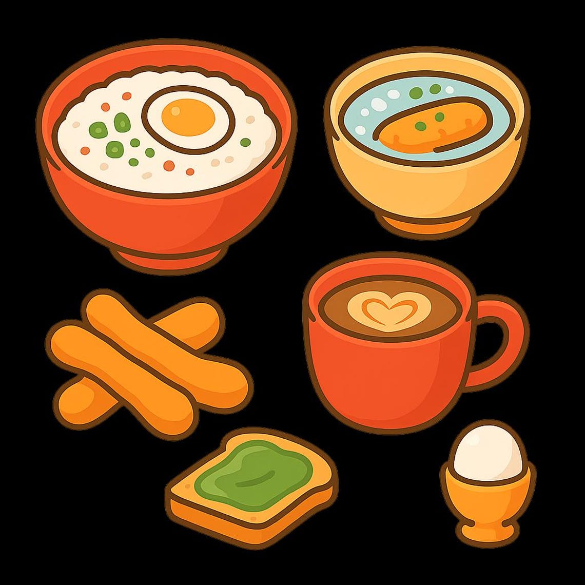 Kawaii Thai Breakfast Clipart Set | Cute Food PNG | Congee, Youtiao ...