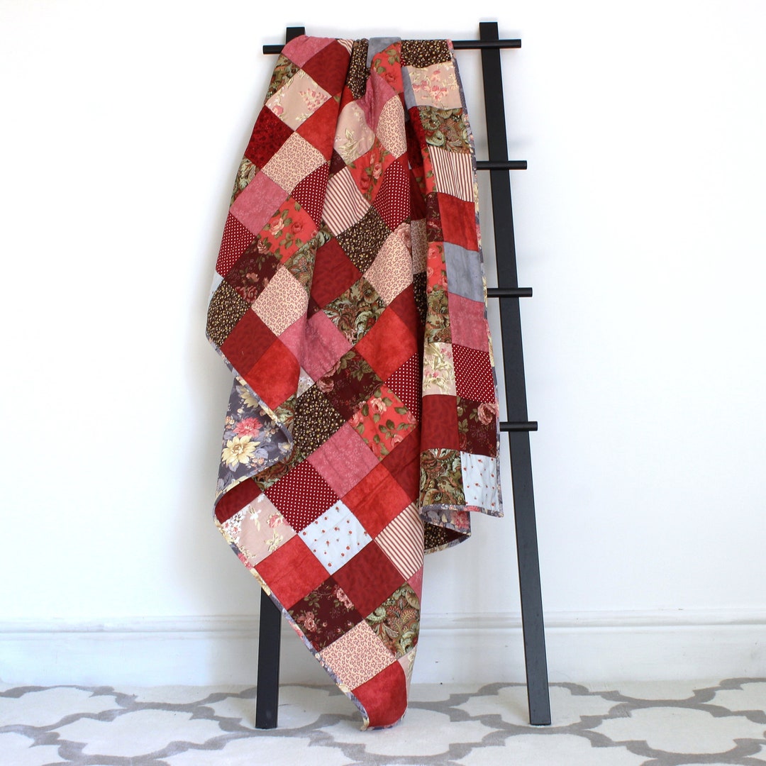 Vintage Style Red Patchwork Quilt by Coralie Green Studio, Rustic ...