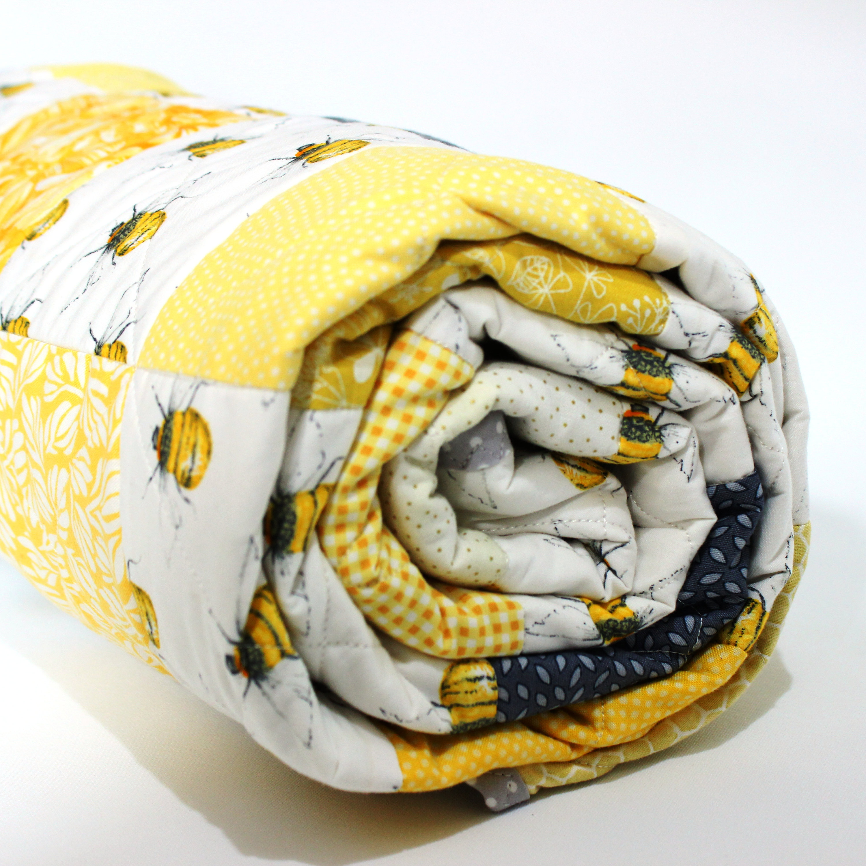 Bee Quilt, Yellow and Grey Bees Patchwork Quilt, Manchester Bee Quilt, Bees Baby Quilt, Bumble ...
