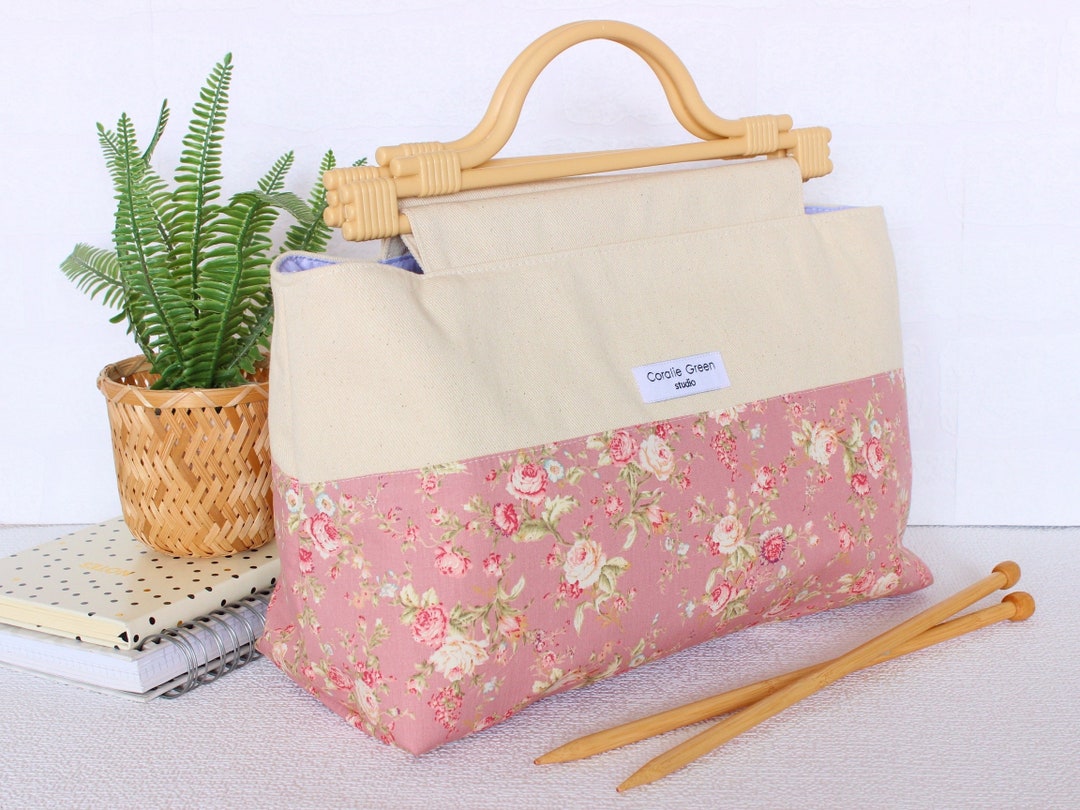 Extra Large Knitting Storage Bag, Pink Vintage Style Floral Knitting ...