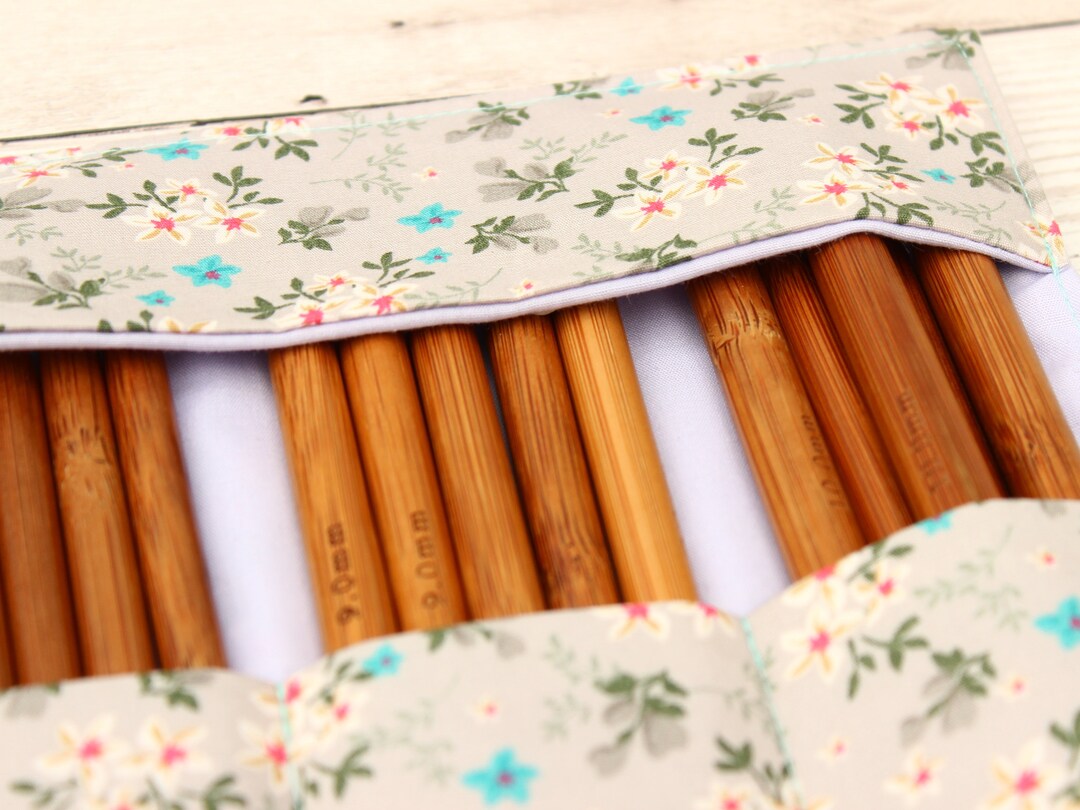 DPN Roll, Double Point Knitting Needle Roll, Grey Floral Knitting ...