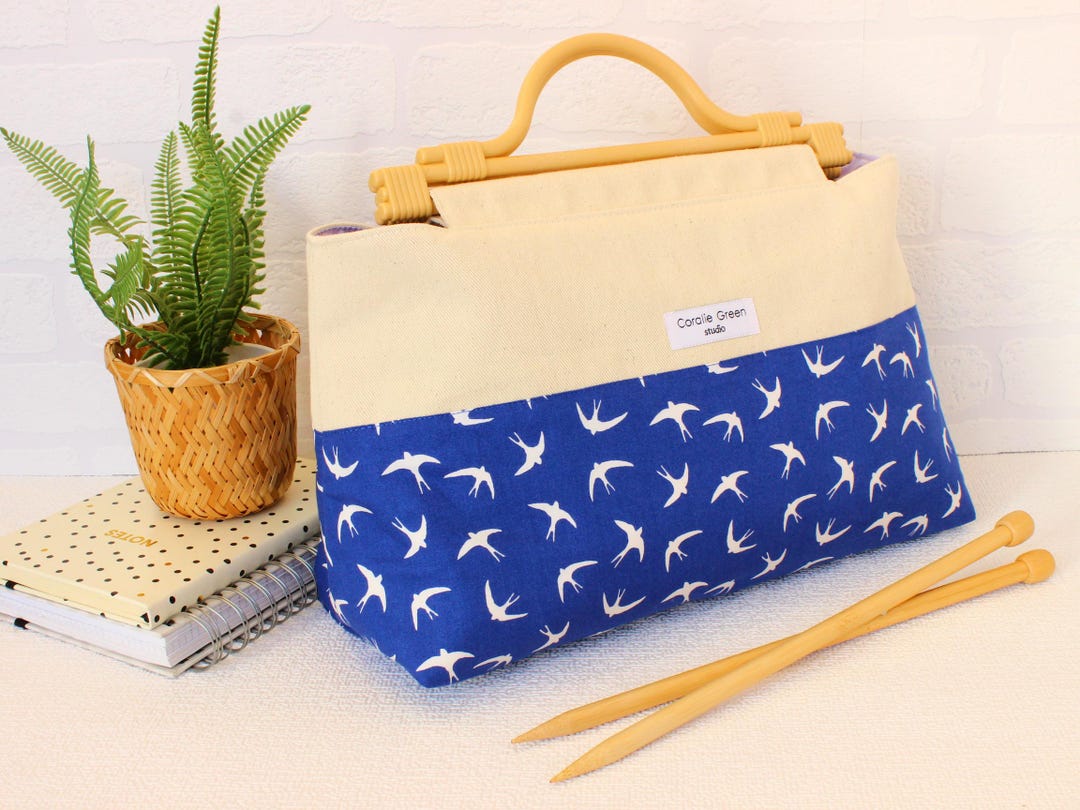 Extra Large Knitting Storage Bag, Blue Bird Pattern Knitting Organiser ...