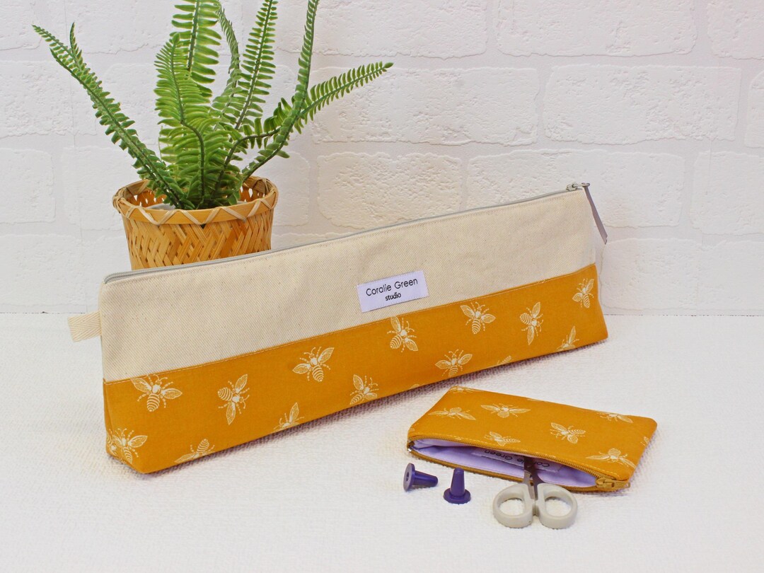 Extra Long Knitting Needle Case: Bee Fabric Zip Pouch - Etsy