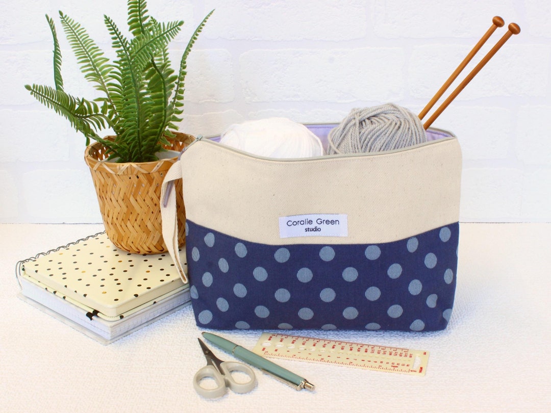 Blue Spotty Zipped Knitting and Sewing Project Bag, Medium Sewing ...