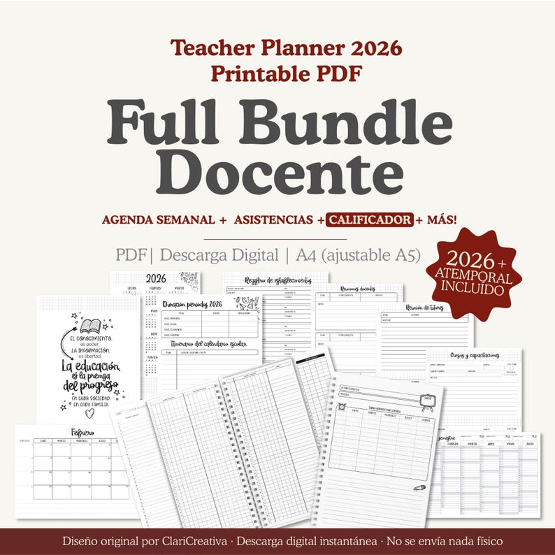 Teacher Planner 2026 Printable • Teacher Binder Bundle • Weekly ...