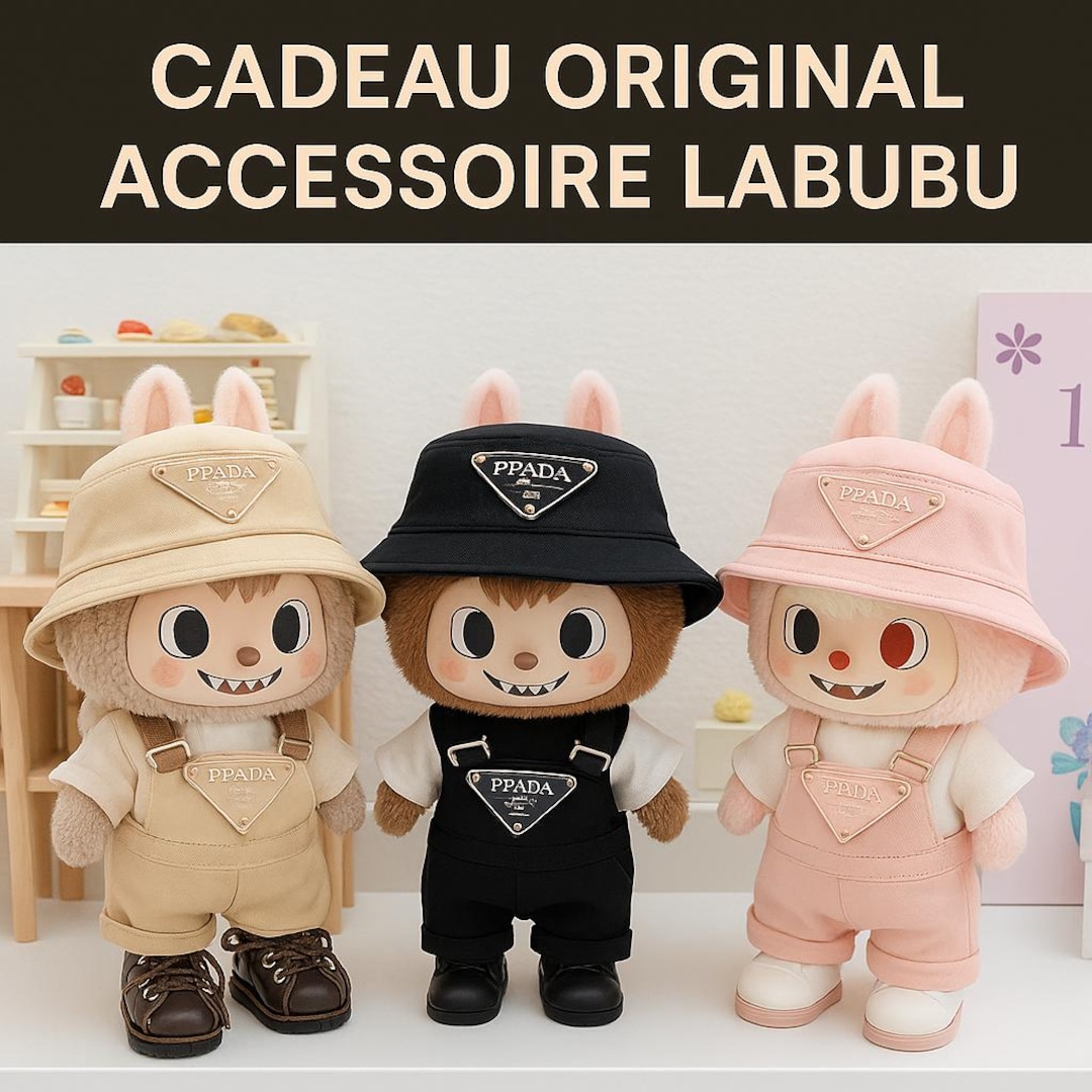 LABUBU Clothing – Luxury Outfit in Overalls and Prada-style Bucket Hat ...